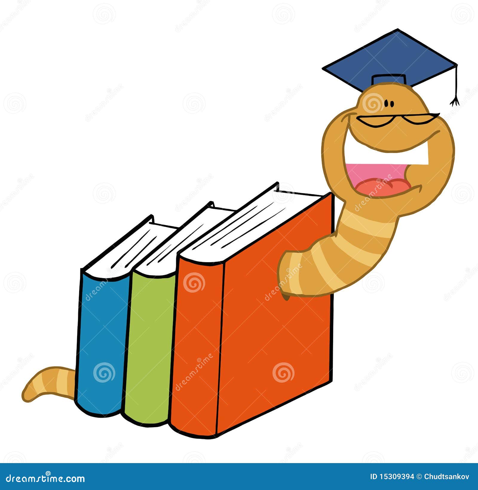 Worm Graduate Crawling through Colorful Books Stock Vector ...