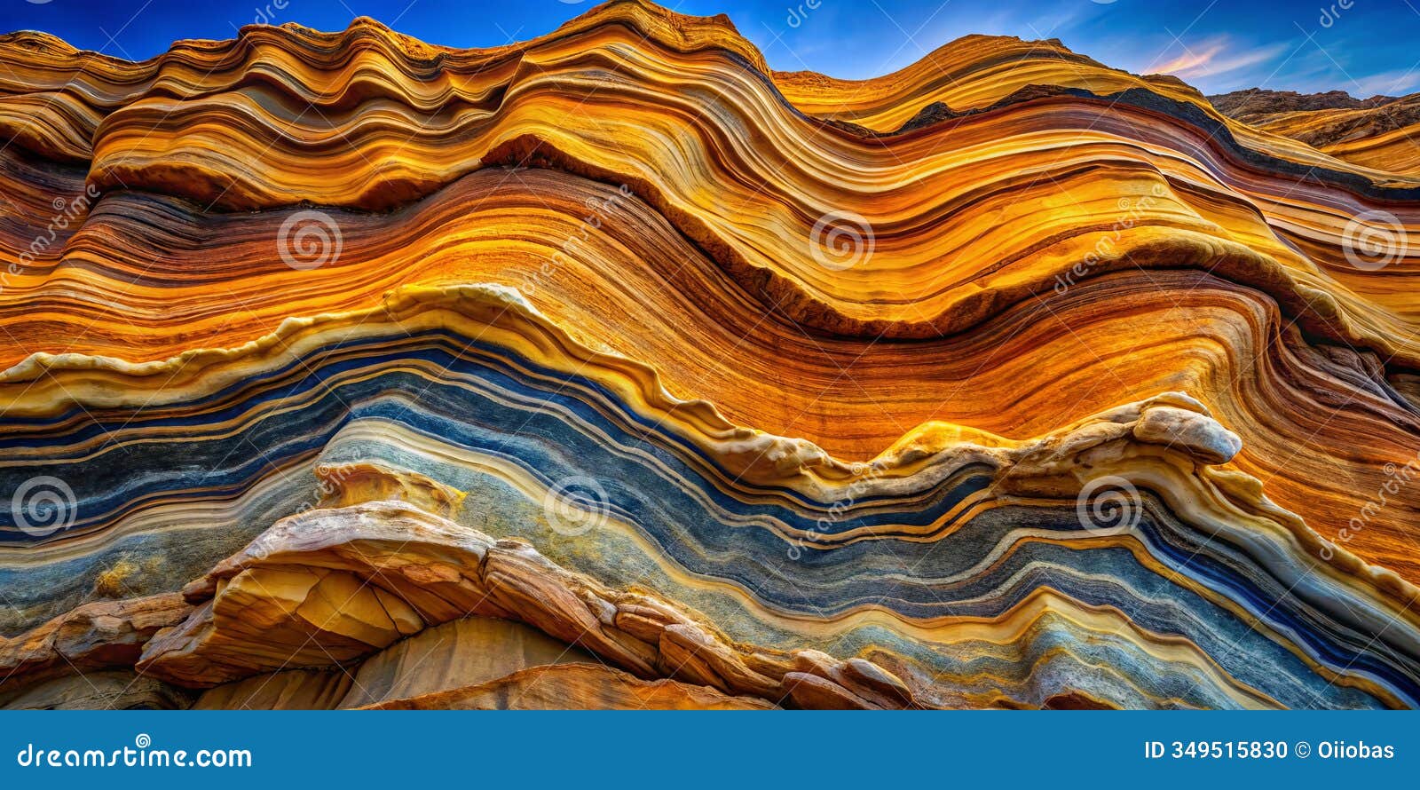 Worm S Eye View Golden, Blue Rock Layers Abstract Wave Composition ...