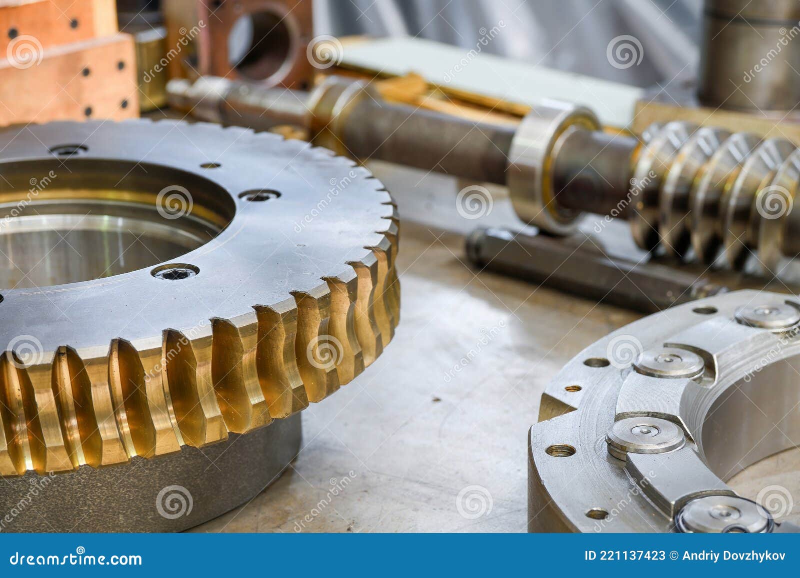 Worm Shaft and Worm Wheel in a Locksmith`s Workshop on the Assembly of ...
