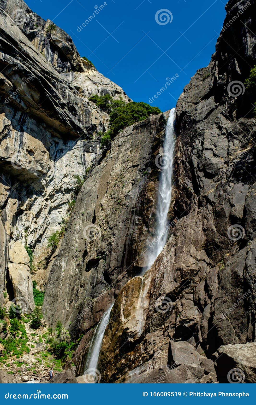 Worm View of the Yosemite Waterfall Stock Image - Image of california ...
