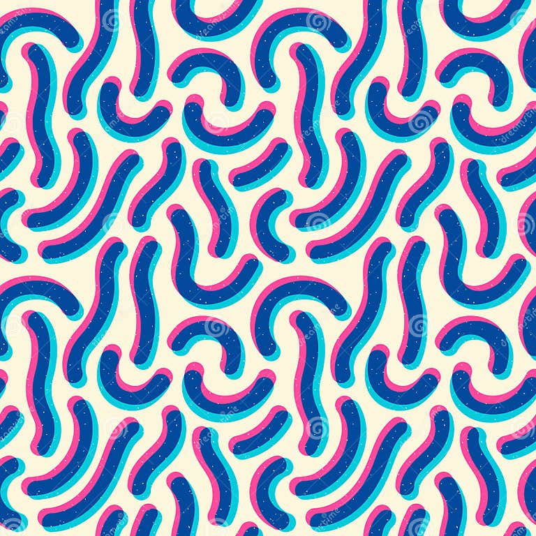Worms, Bold Lines, Wide Stripes with Risograph, Riso Print Effect Seamless Pattern Stock ...