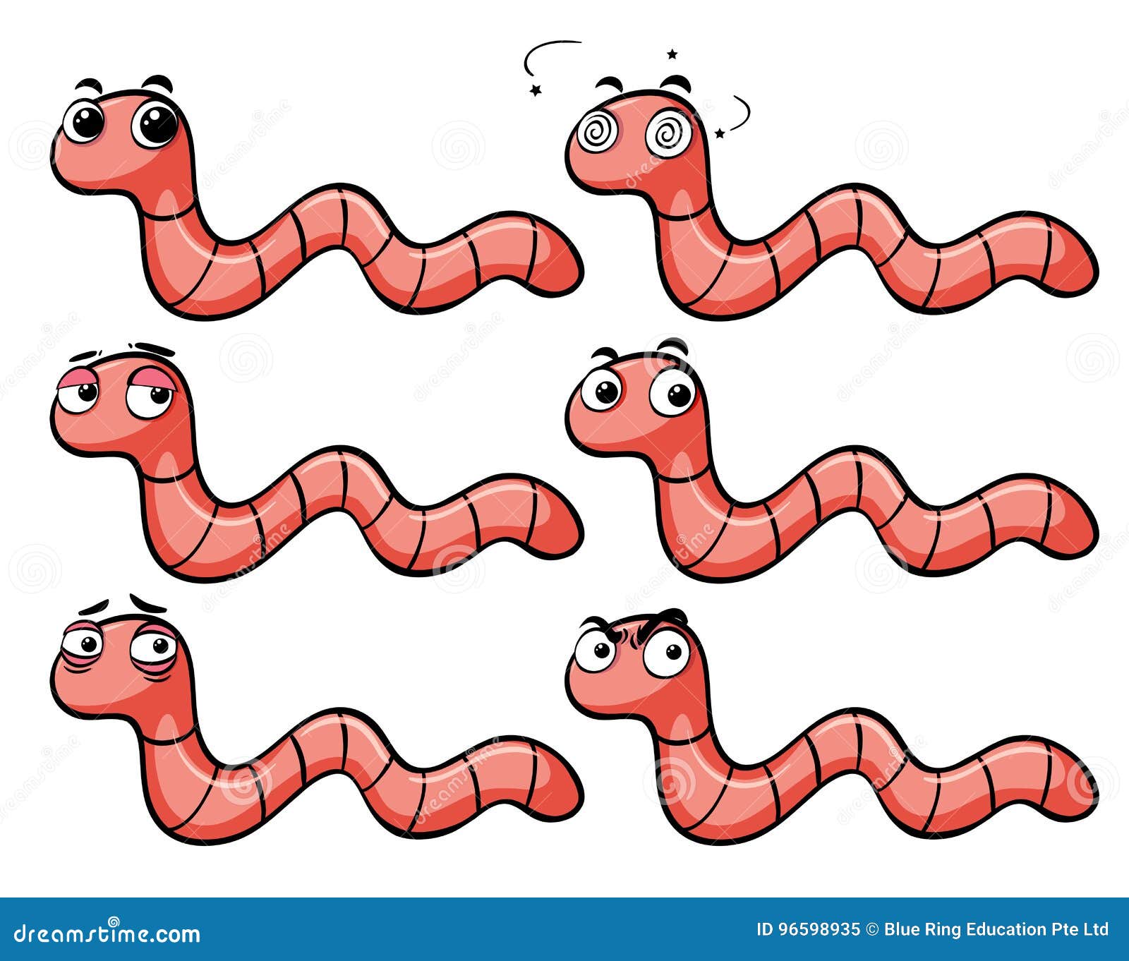 Worms with Different Facial Expressions Stock Vector - Illustration of ...