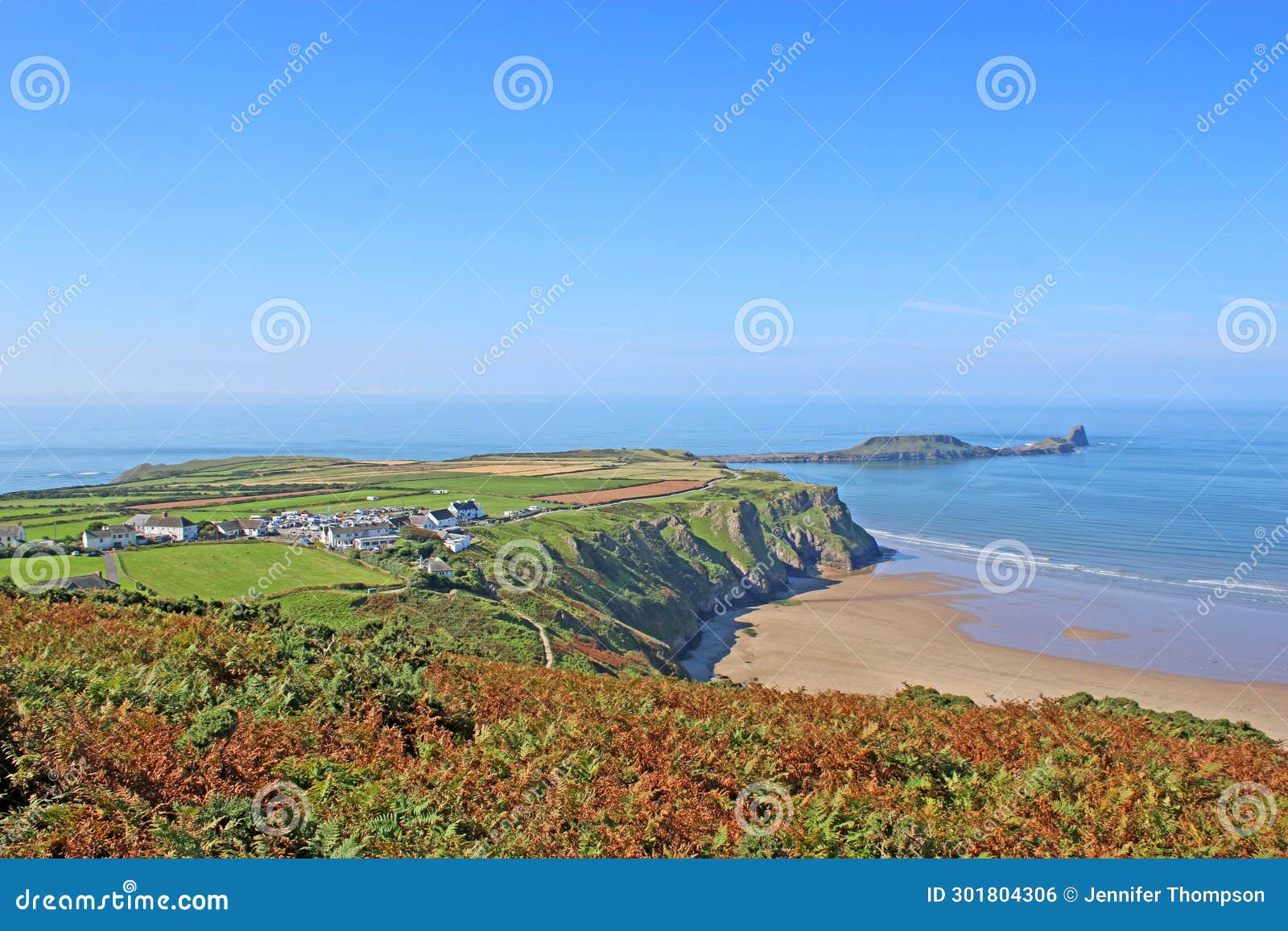 Worms Head and Rhossili Beach in Wales Stock Photo - Image of nature, view: 301804306