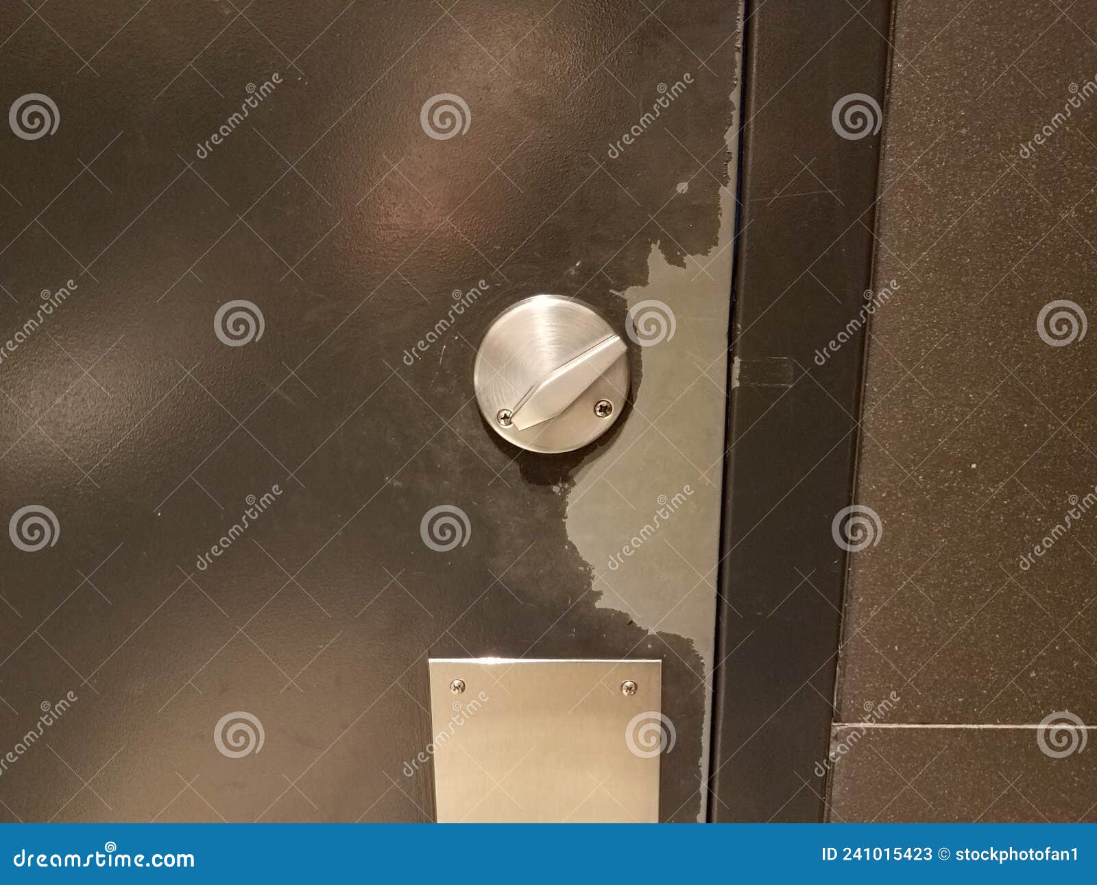 Worn Bathroom Door Locked or Closed with Paint Damage Stock Image ...