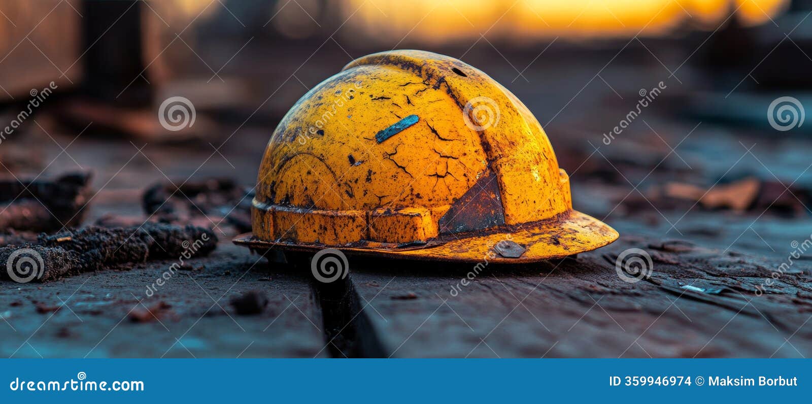 A Worn and Broken Yellow Construction Hard Hat, Illustrating Hazards ...