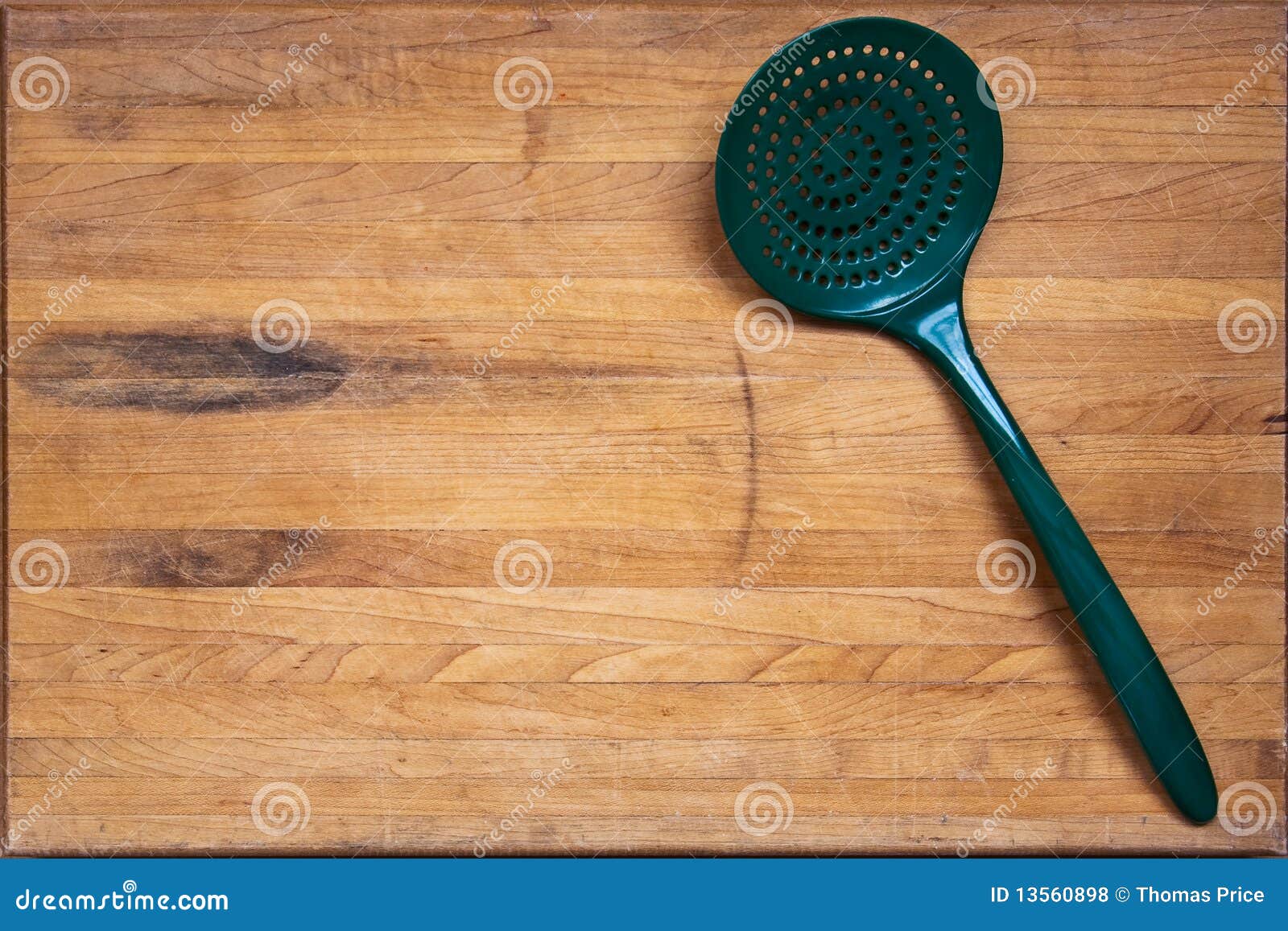 Worn Butcher Block Cutting Board with Ladle Stock Photo - Image of wood ...