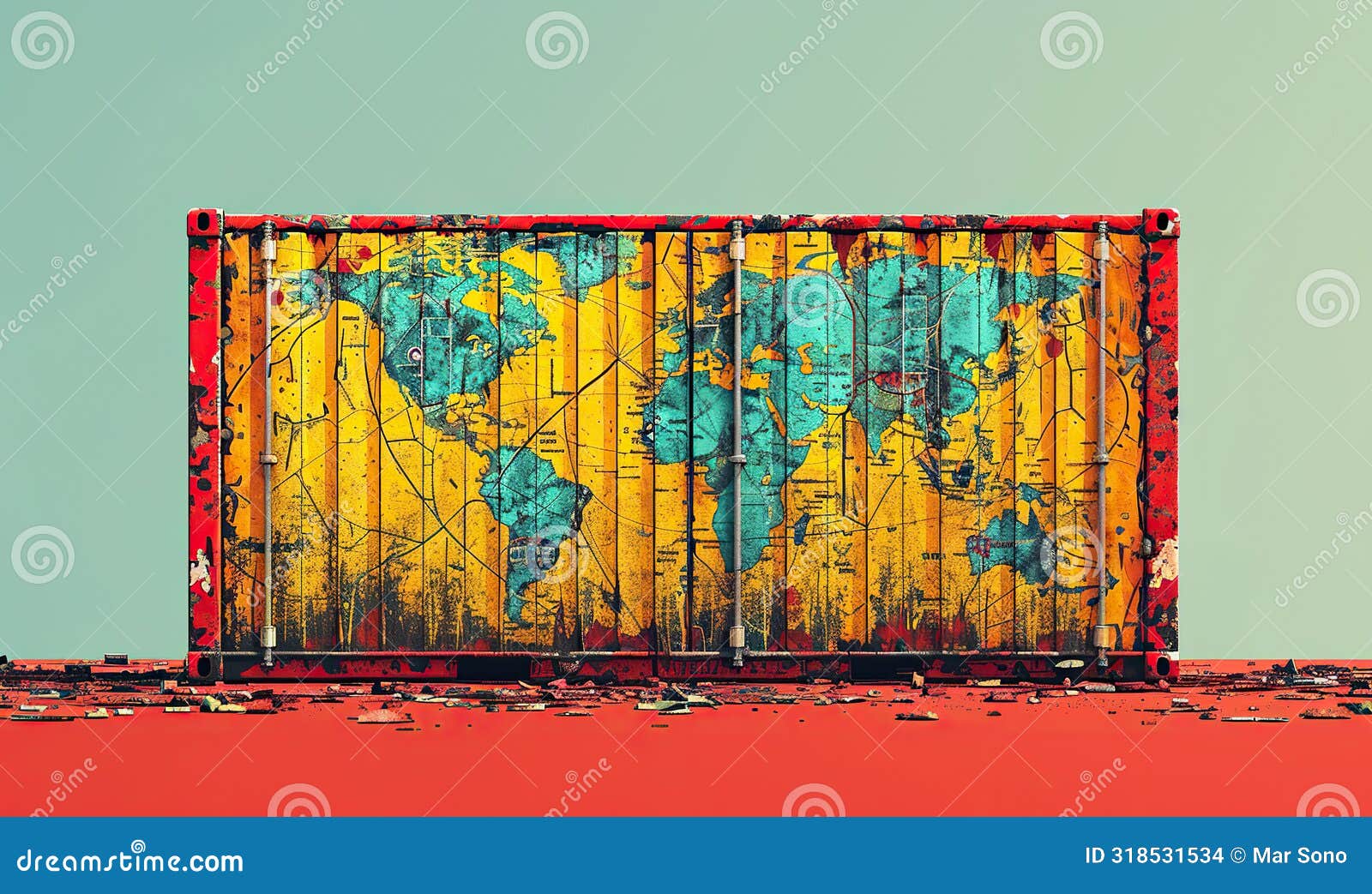 A Worn Cargo Container with a Colorful World Map Graffiti. Generate Ai ...
