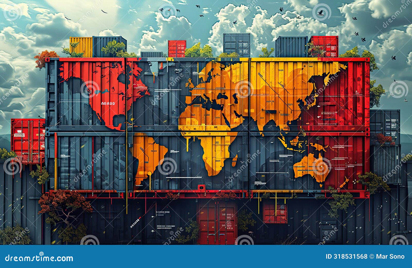 A Worn Cargo Container with a Colorful World Map Graffiti. Generate Ai ...