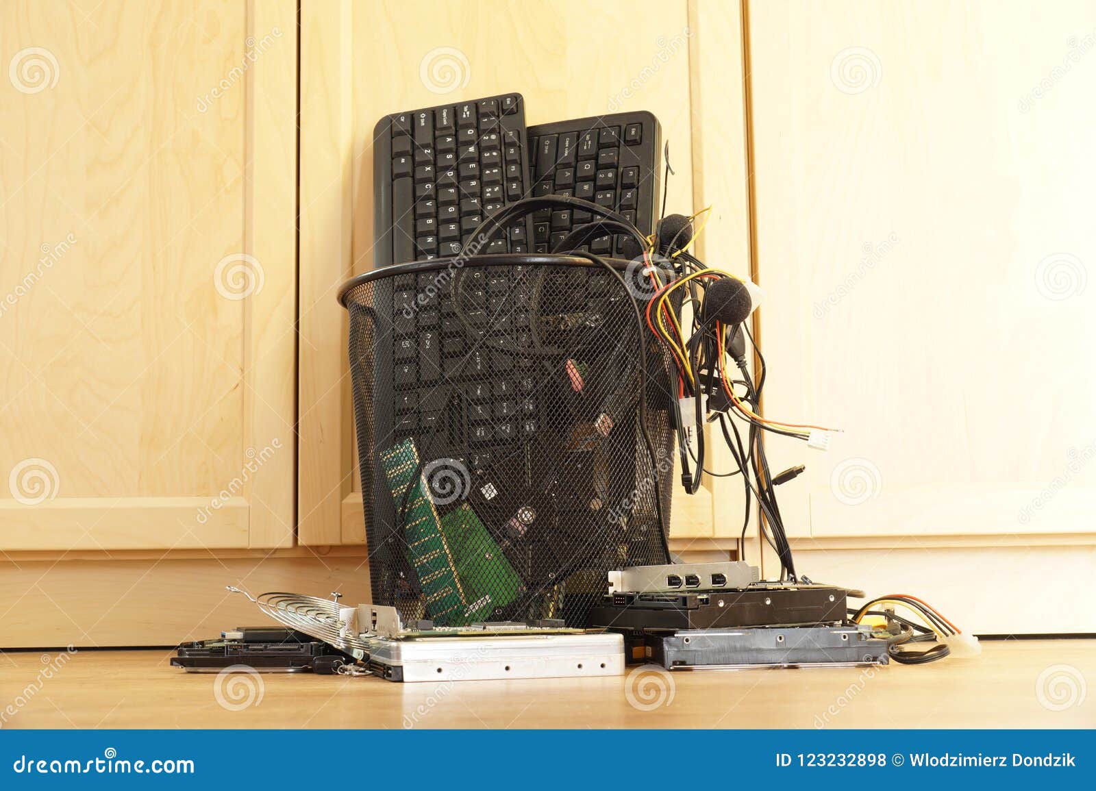 Worn Computer Components To Be Discarded. Office Trash Bin. Stock Photo ...