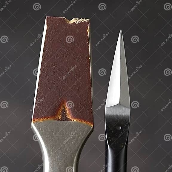 A Worn Deburring Tool with a Slightly Rusted Edge Laid Next To a ...