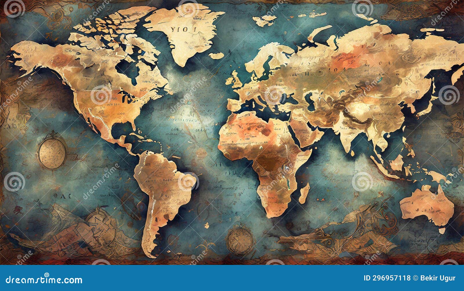 Worn grungy old world map stock illustration. Illustration of geology ...