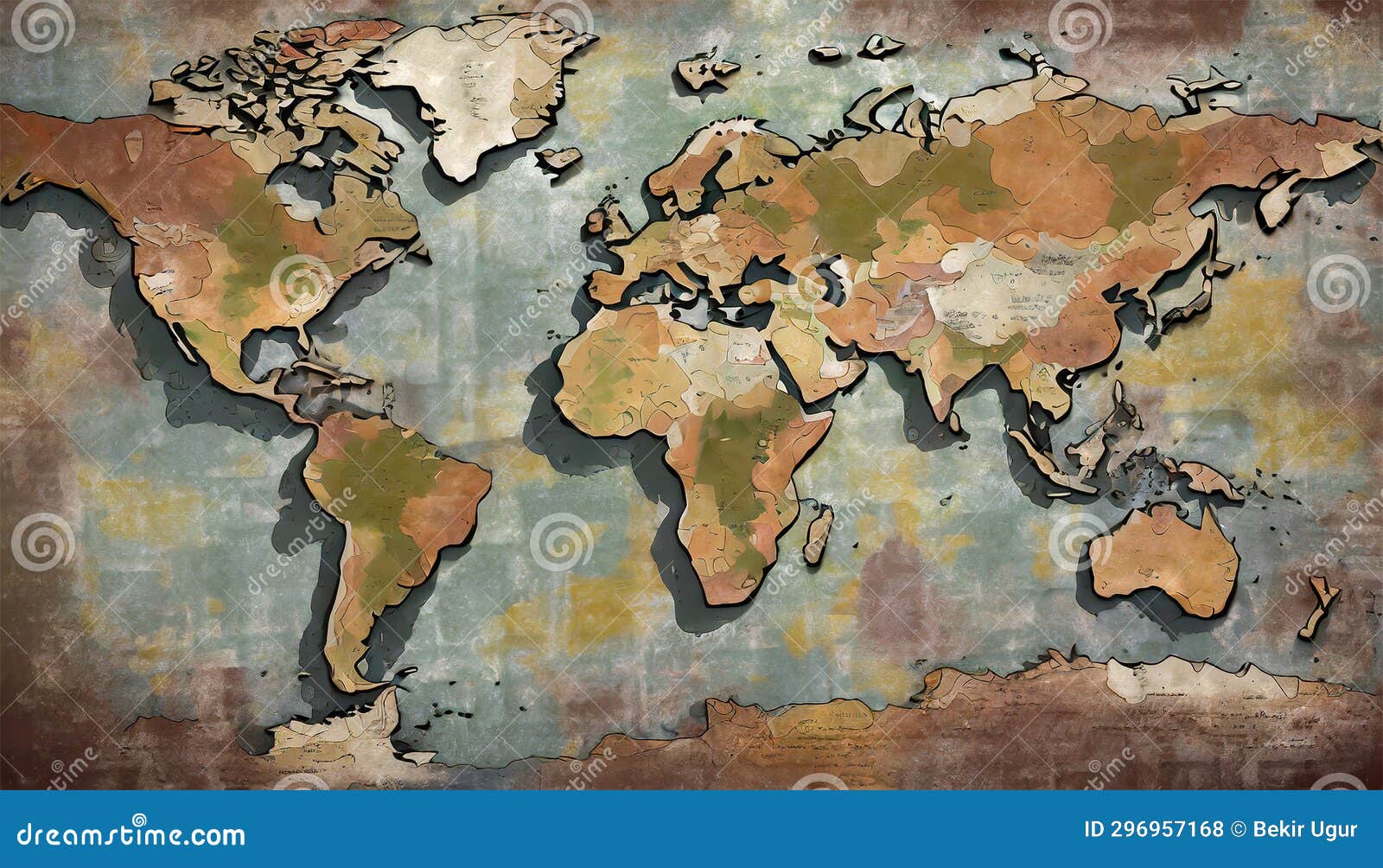Worn grungy old world map stock illustration. Illustration of antique ...