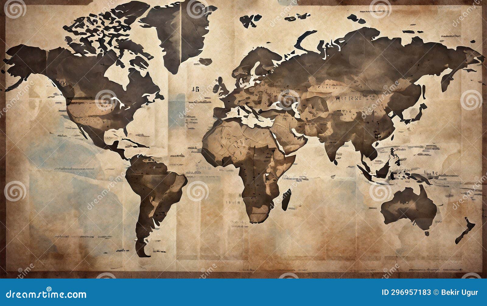 Worn grungy old world map stock illustration. Illustration of mythology ...