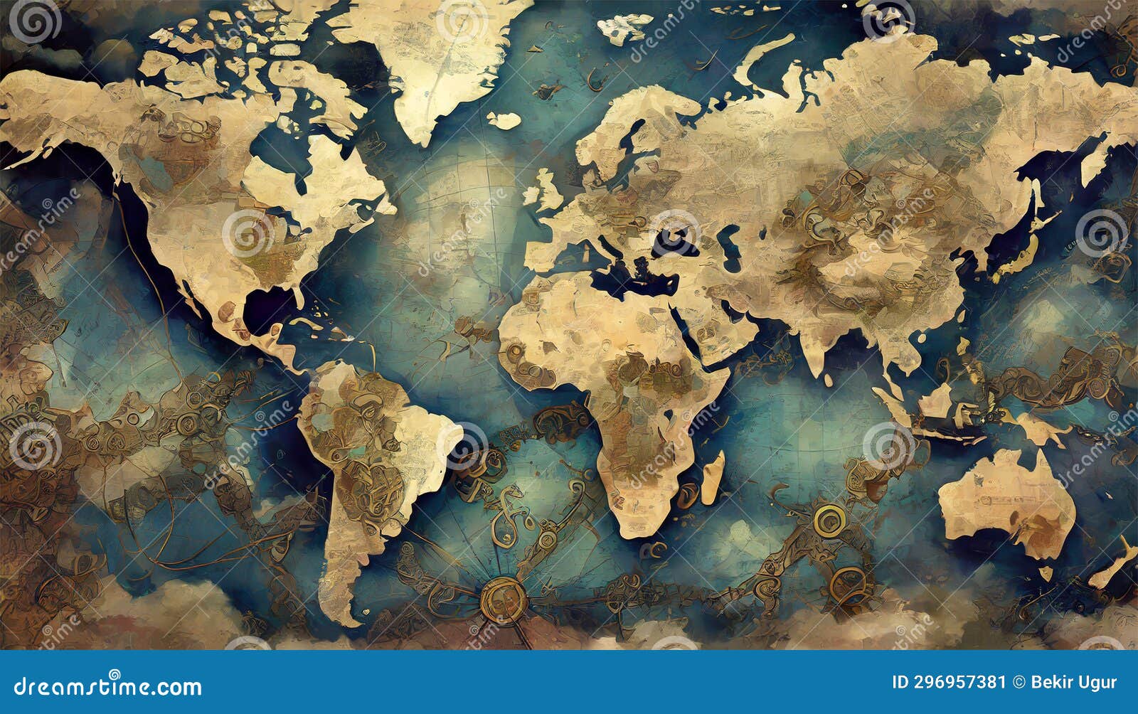 Worn grungy old world map stock illustration. Illustration of geography ...