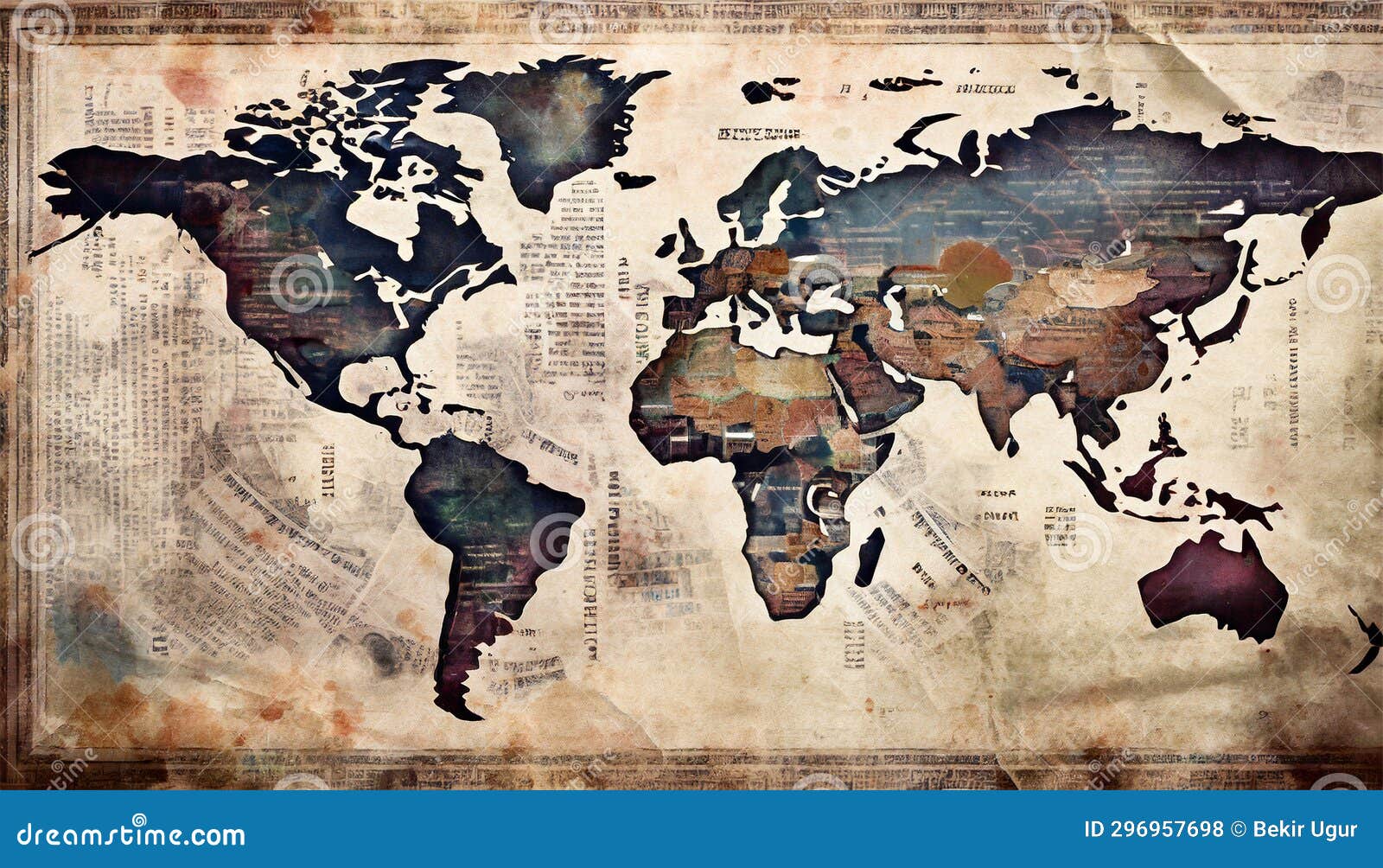 Worn grungy old world map stock illustration. Illustration of geography ...