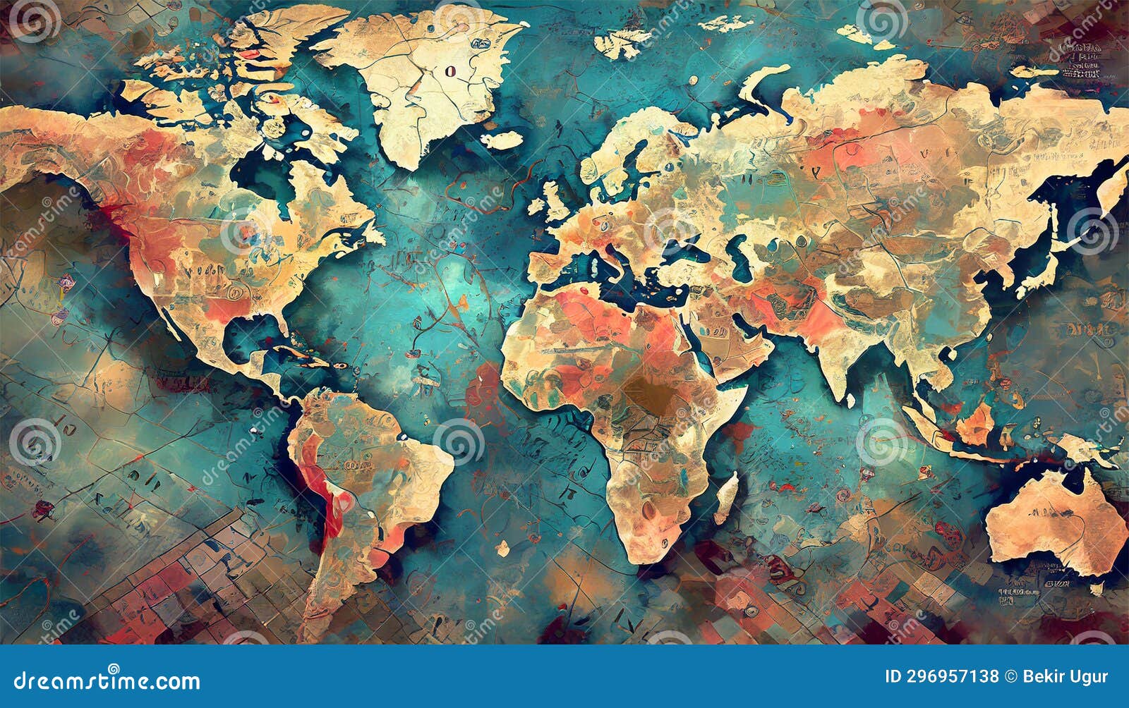 Worn grungy old world map stock illustration. Illustration of poster ...