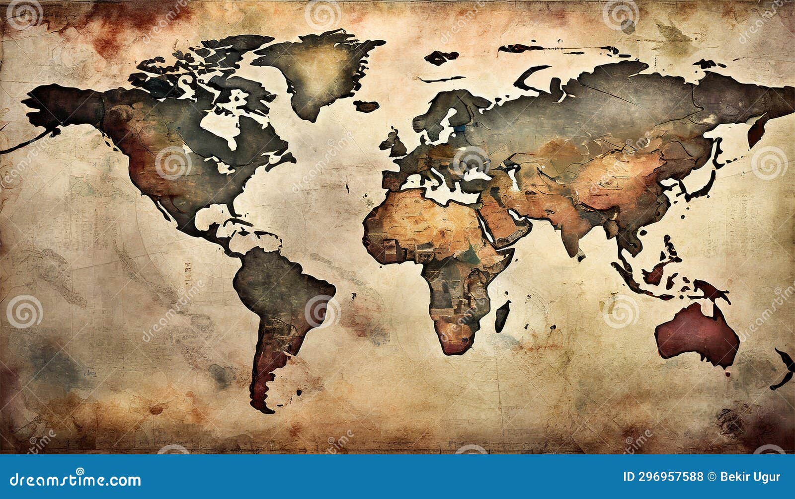 Worn grungy old world map stock photo. Image of countries - 296957588