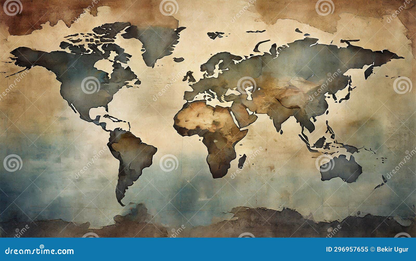 Worn grungy old world map stock illustration. Illustration of brown ...