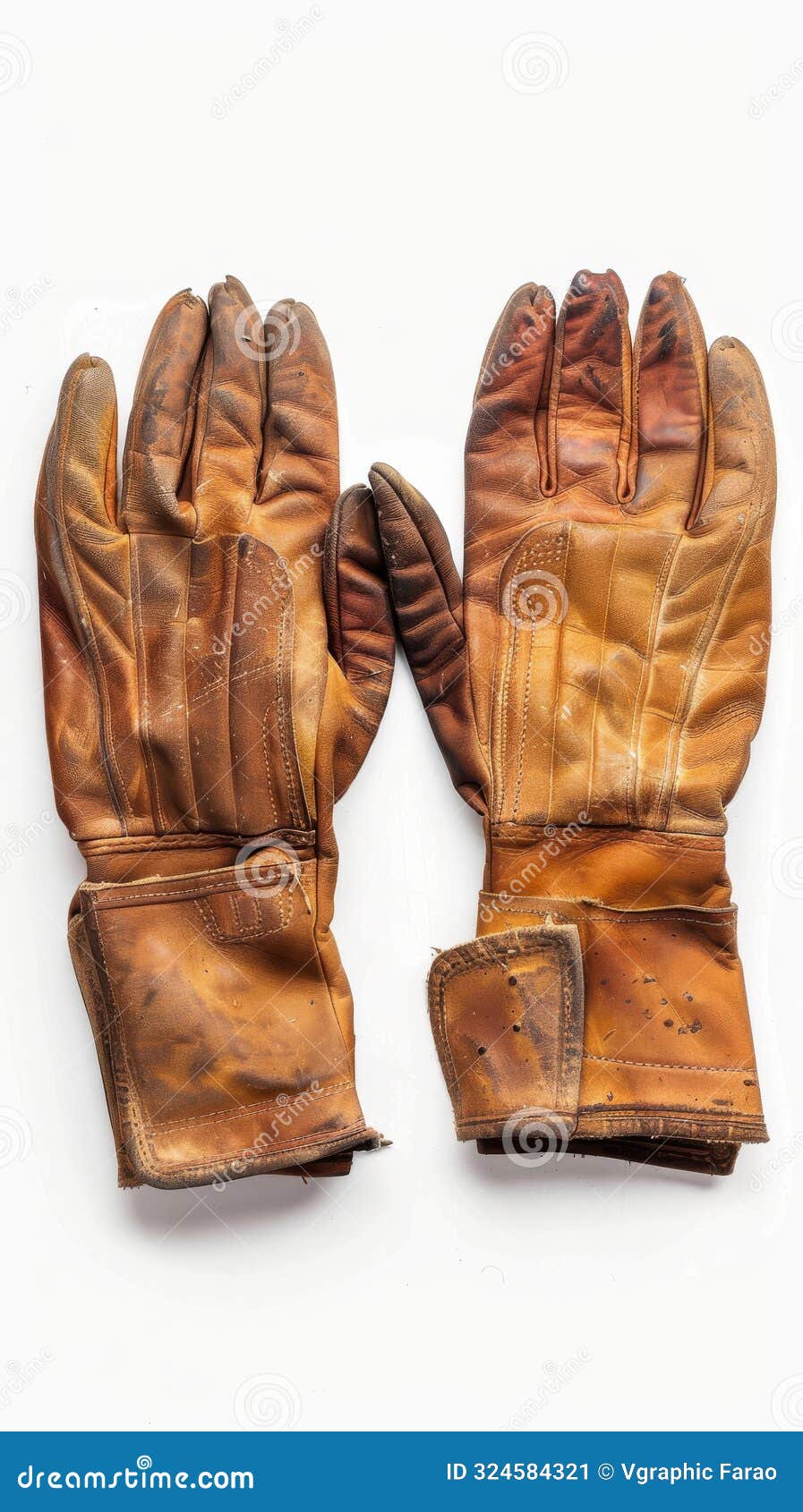 Worn Leather Work Gloves on White Background, Close-up. Vintage and ...