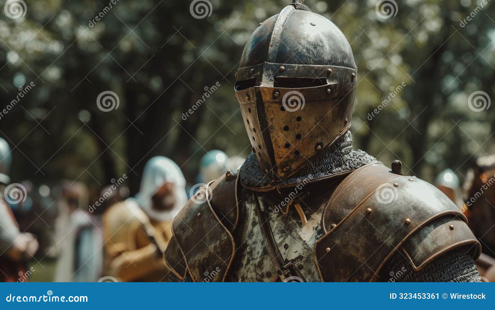 Worn Medieval Knight in Sunlit Forest Clearing with Rusty Armor - AI ...