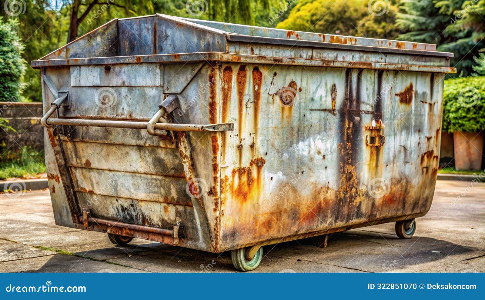 Worn Old Metallic Garbage Dumpster Container or Dust Bins at the Street ...