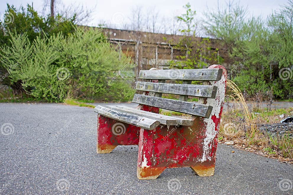 Worn Out Bench on Roadway stock photo. Image of bright - 247133960