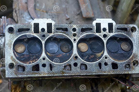 Worn Out Engine Head with Valves Stock Image - Image of background ...
