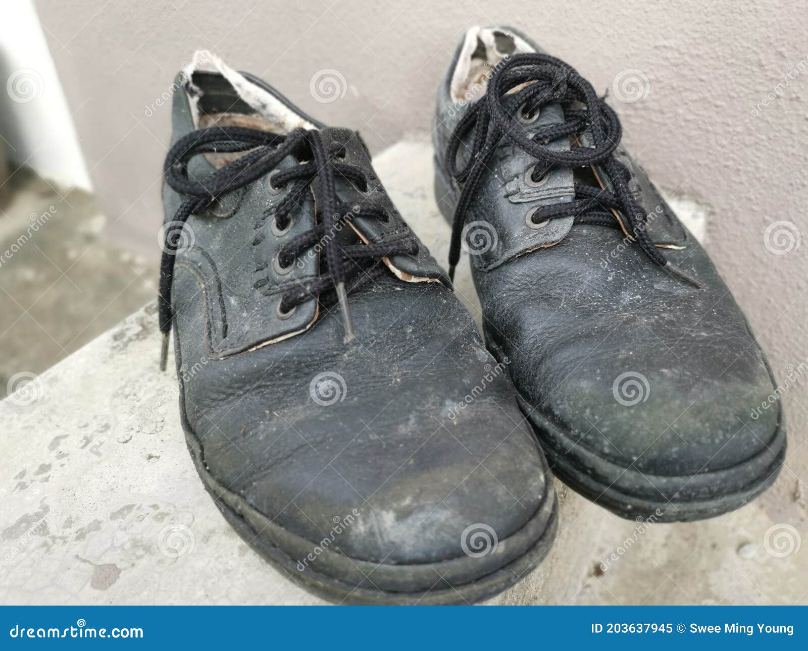 Worn Out Man`s Black Leather Shoe. Stock Image - Image of antique ...