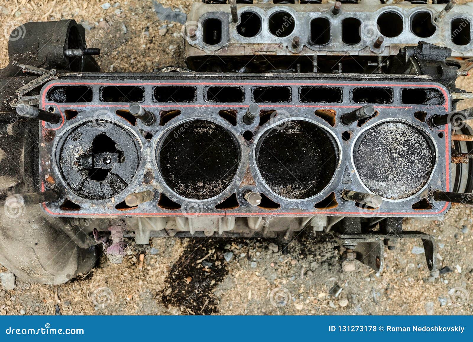 Worn Out Old Engine with a Broken Piston in the Cylinder Stock Photo ...