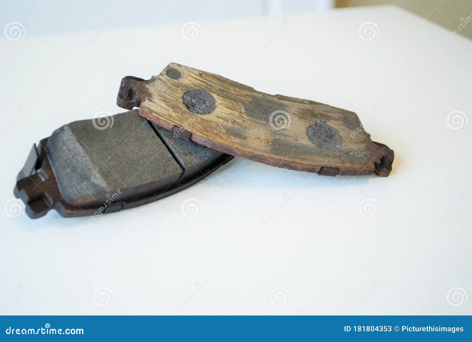 Worn Out Ruined Disc Brake Pad Compared To One that is New Stock Image ...