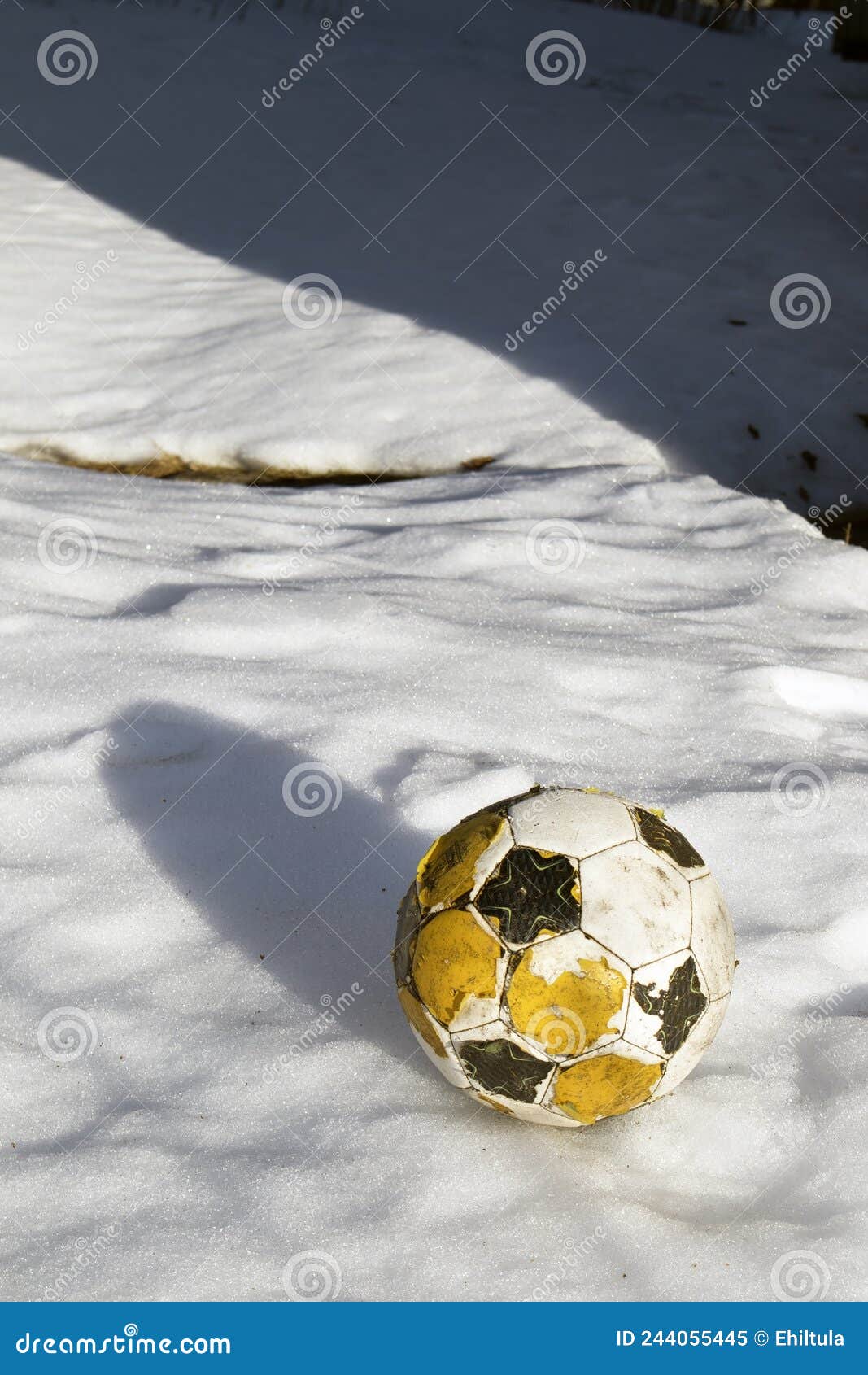 Worn-out Soccer Ball on Snow Stock Image - Image of football, weatheres ...