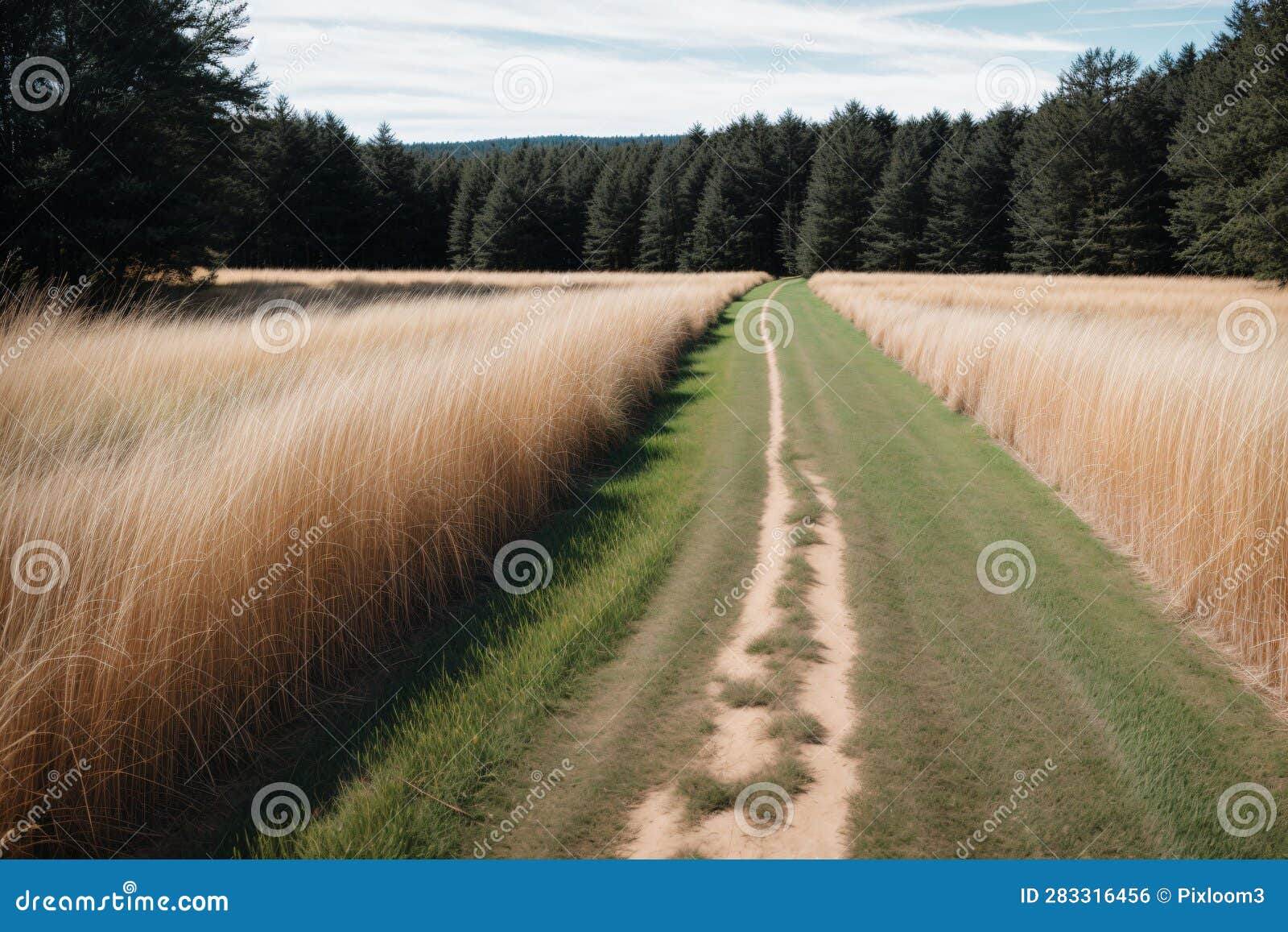 A Worn Path through a Field of Tall Golden Grass Stock Illustration - Illustration of landscape ...