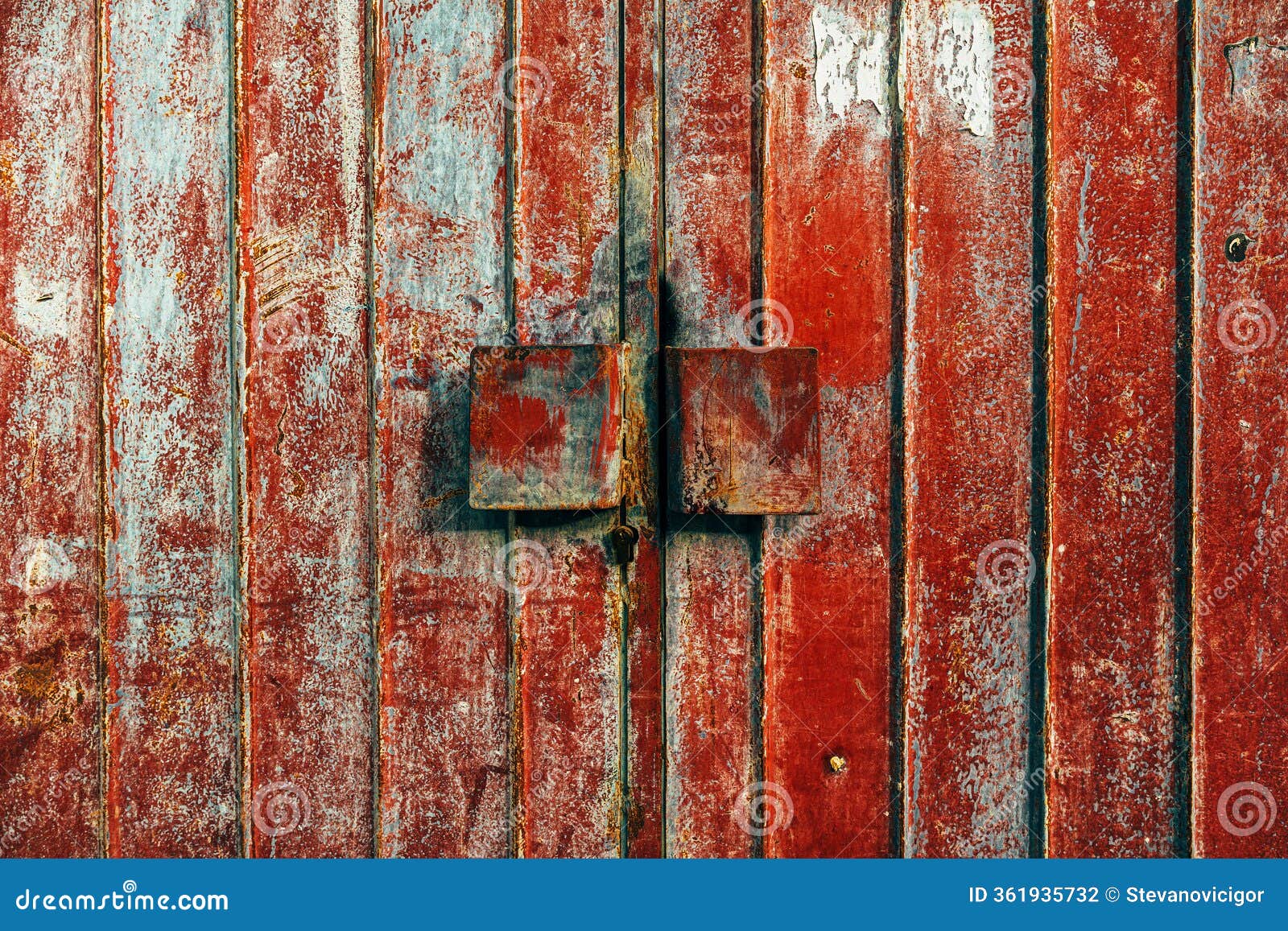 Worn Red Metallic Garage Door Stock Photo - Image of damaged, door ...