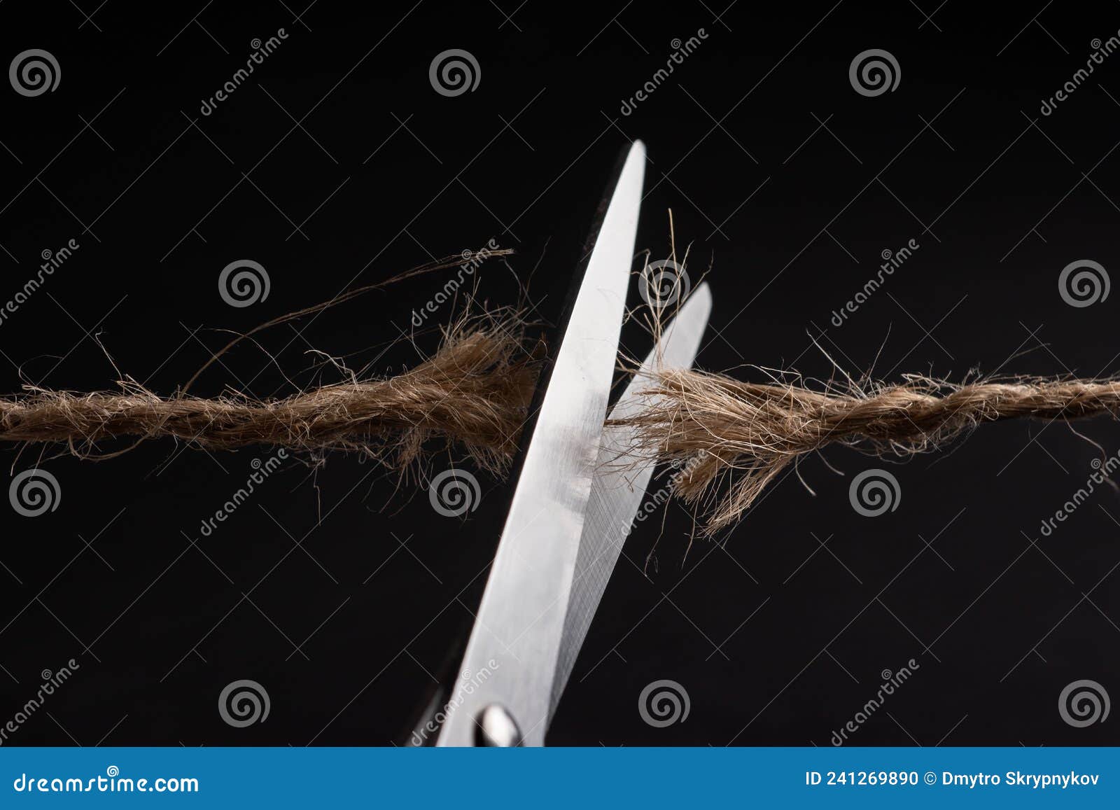 Worn Rope Ready To Break, with Scissors on Black Background Stock Photo ...