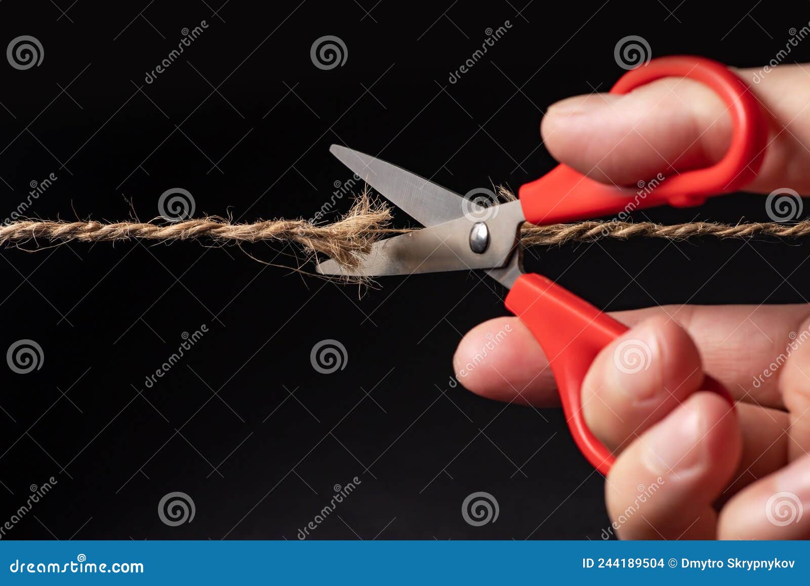 Worn Rope Ready To Break, with Scissors on Black Background Stock Photo ...