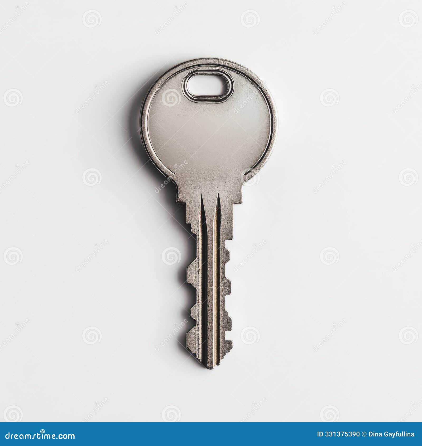 A Worn Silver Key with Scratches on a Plain White Background. Stock ...