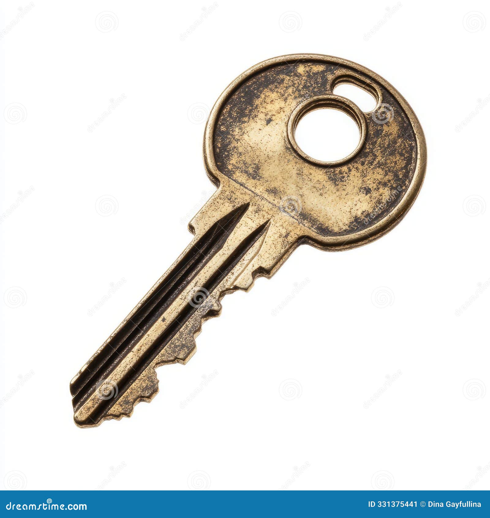 A Worn Silver Key with Scratches on a Plain White Background. Stock ...