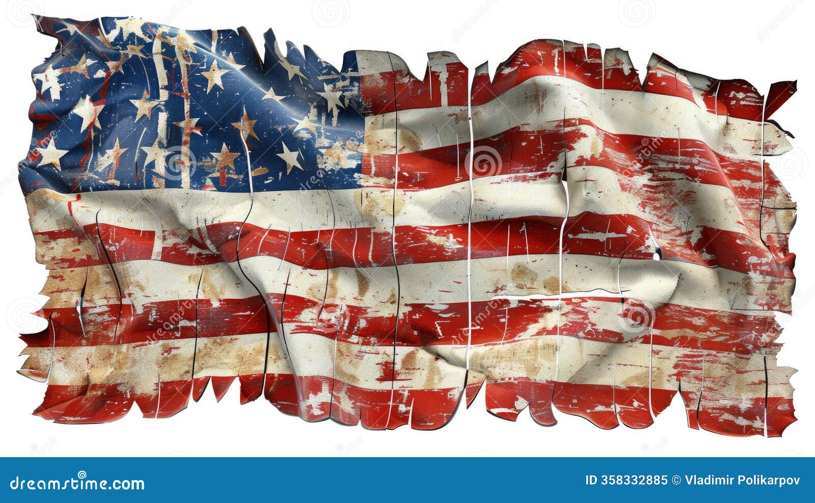 A Worn and Tattered American Flag on a Plain White Background Stock ...