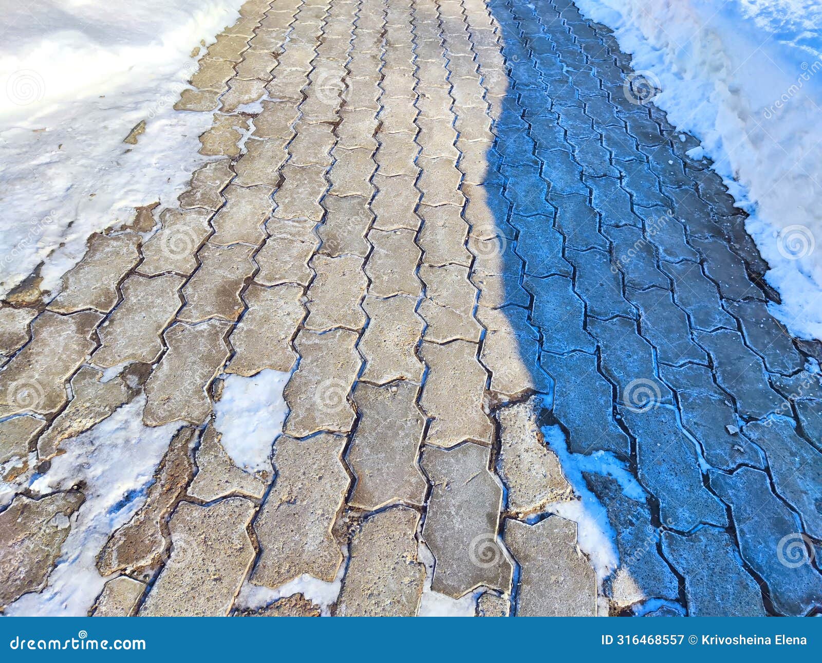 Weathered Tile Pavement with Snow. Background, Texture, Pattern, Copy ...