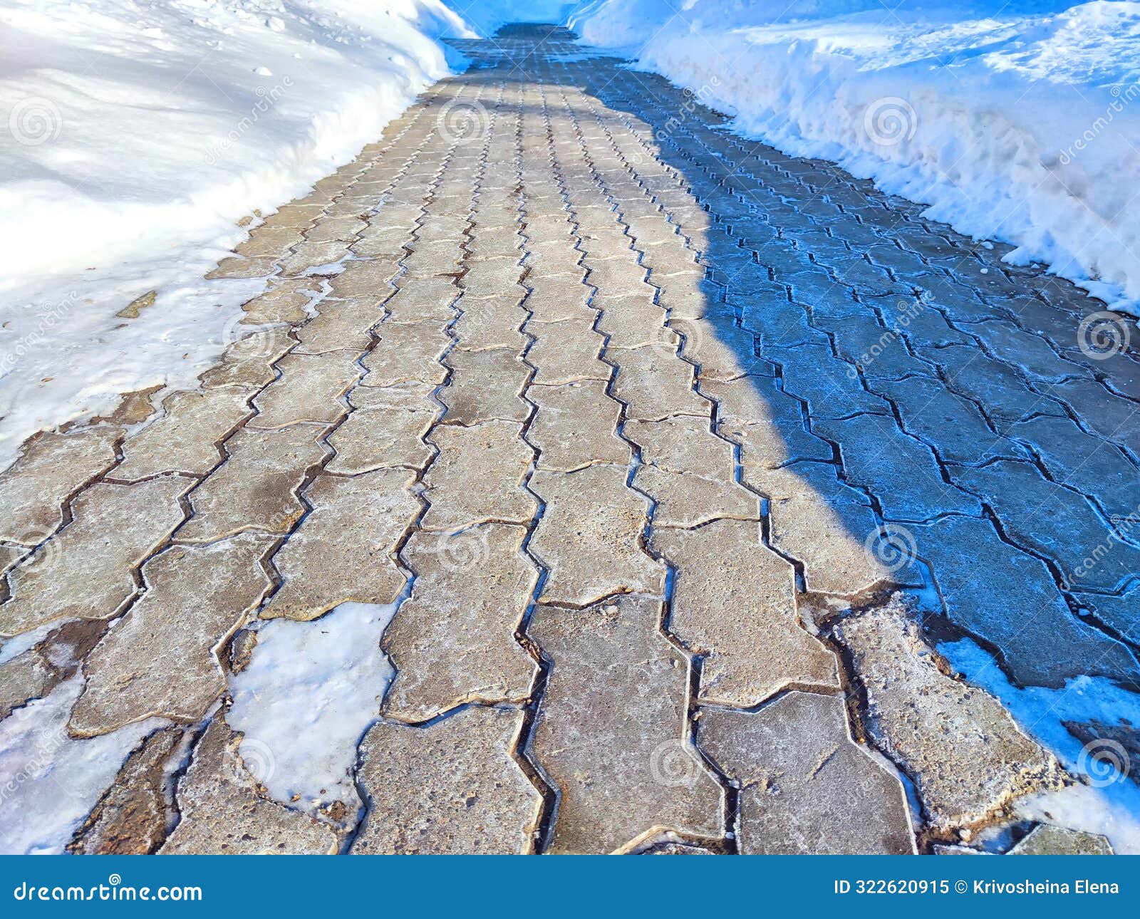 Weathered Tile Pavement with Snow. Background, Texture, Pattern, Copy ...