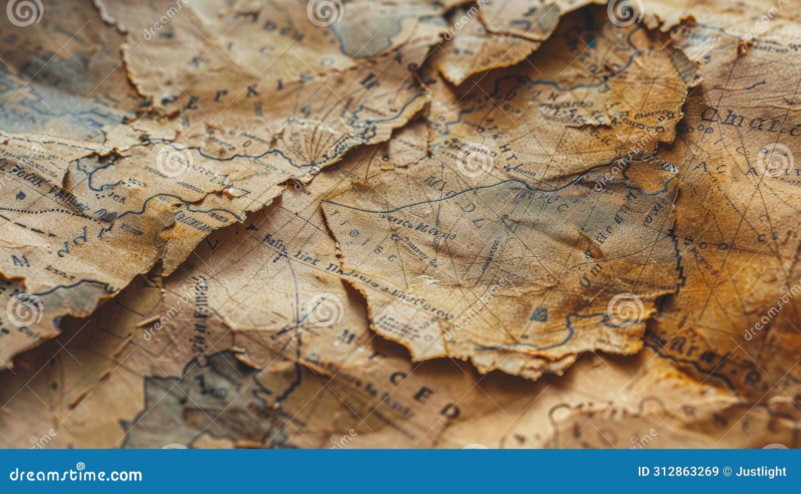A Worn and Torn Map Highlighted with Different Routes and Marked with ...