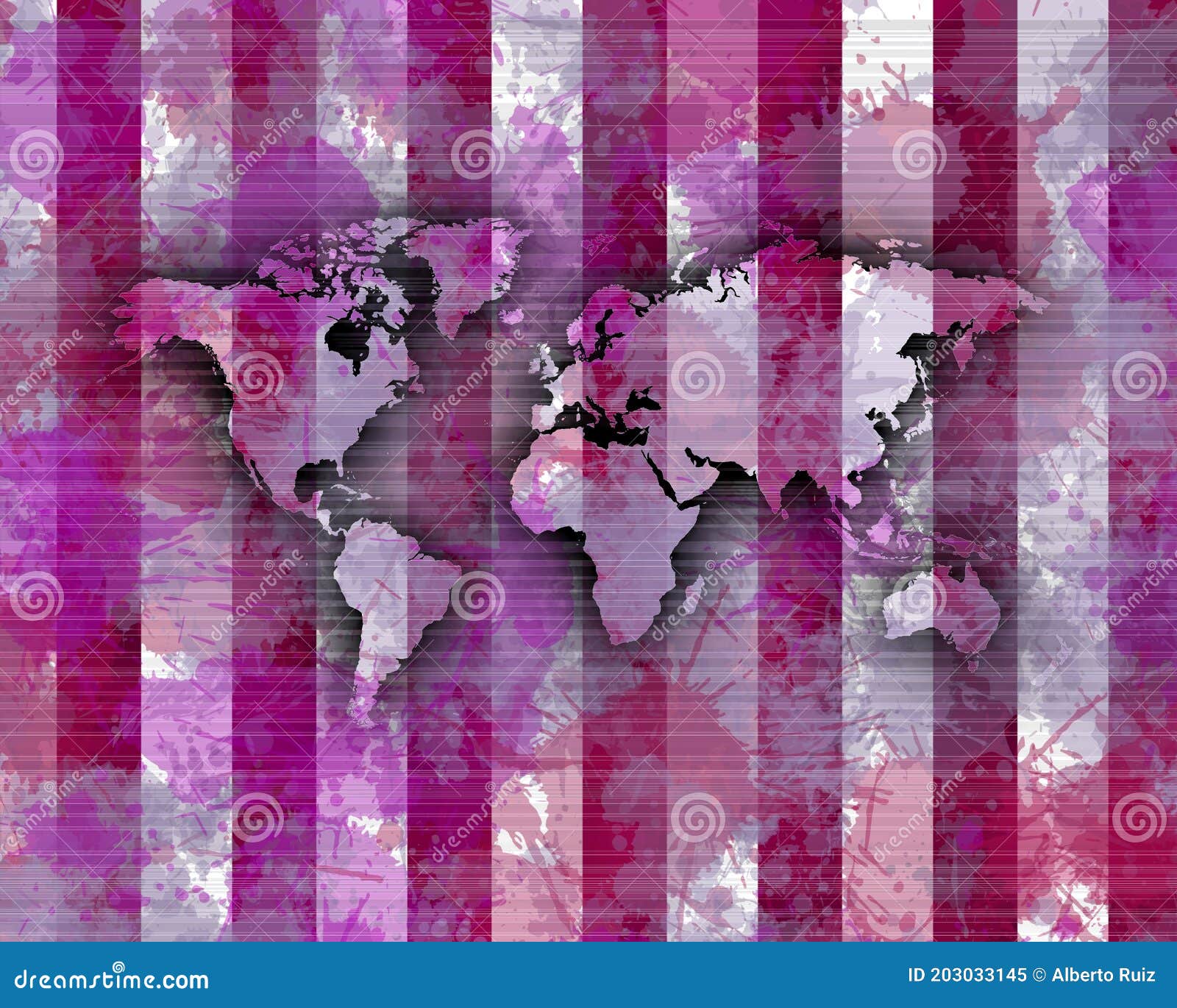 WORN VIOLET and WHITE STRIPES with MAP of the WORLD SILHOUETTE Stock ...