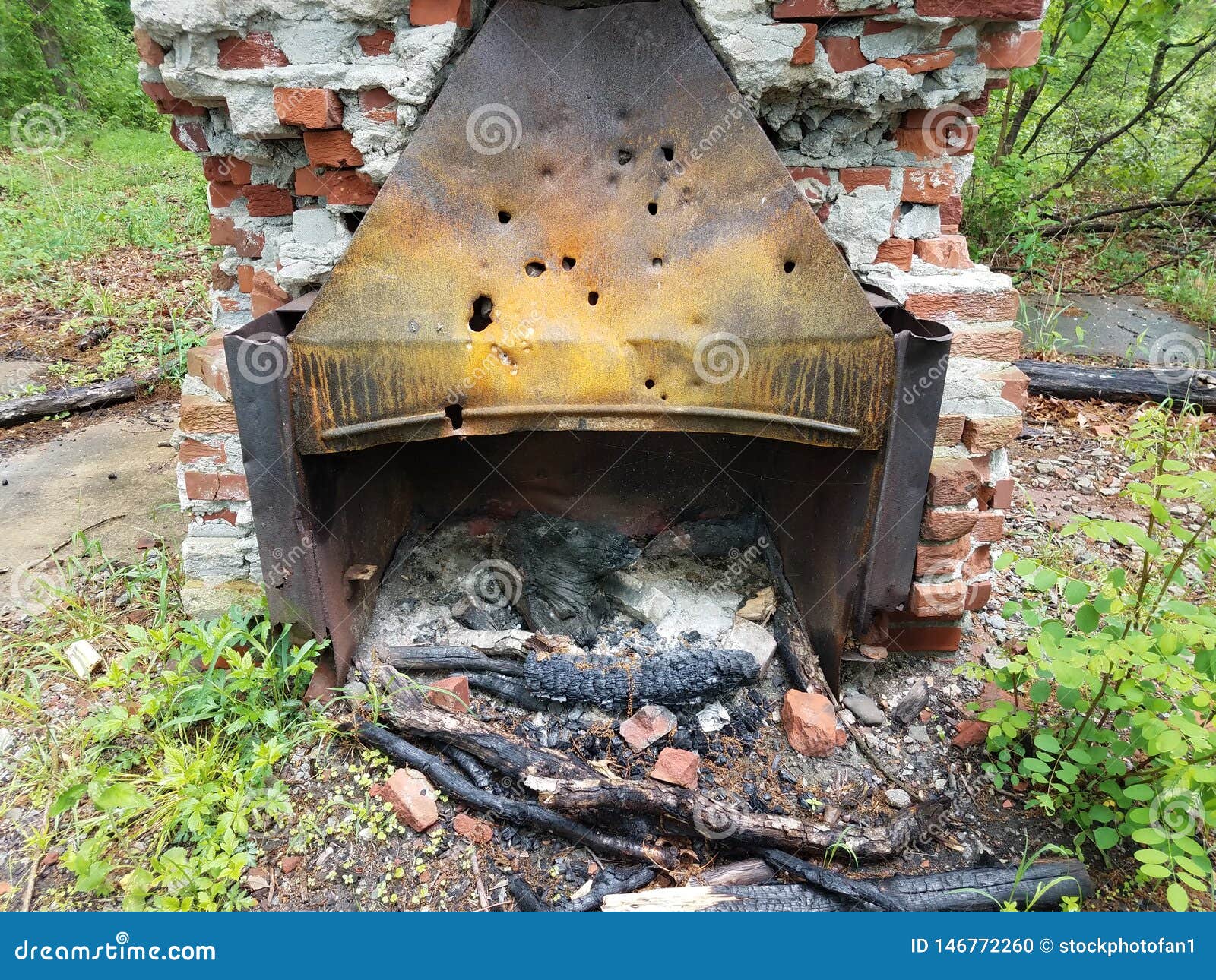 Worn and Weathered Chimney and Fireplace with Holes in it Stock Photo ...