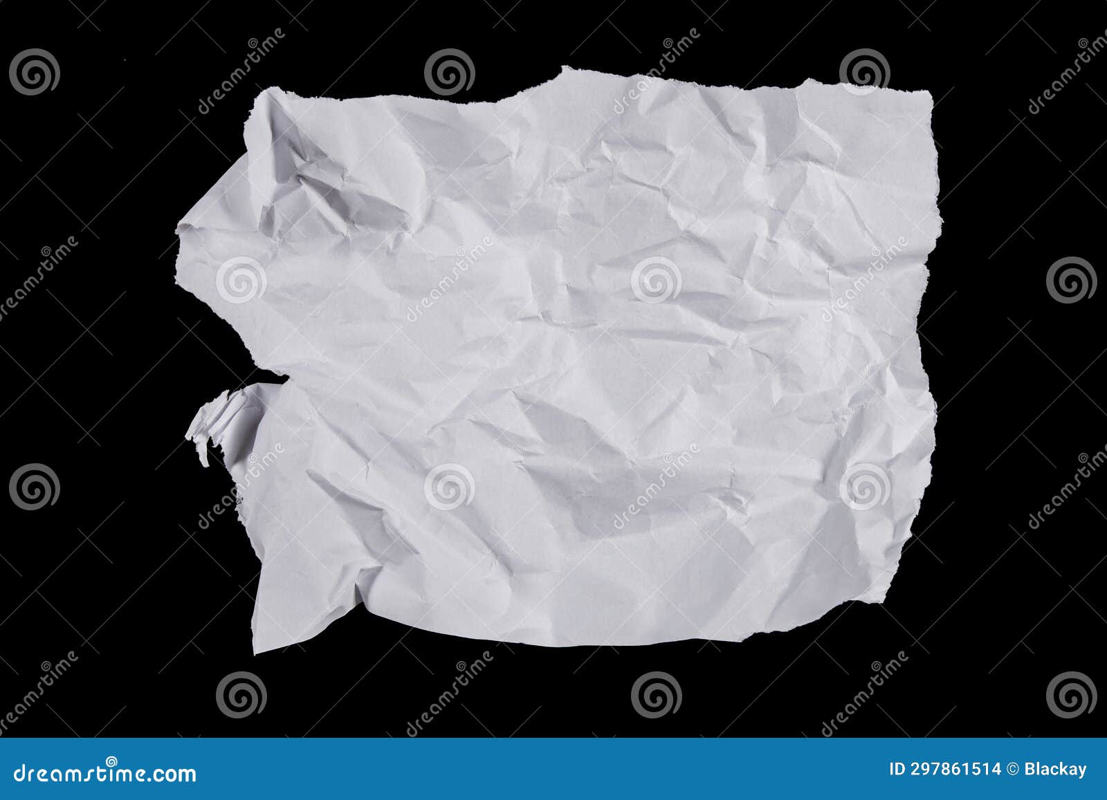Worn and Wrinkled White Paper Sheet Isolated on Black Background Stock ...