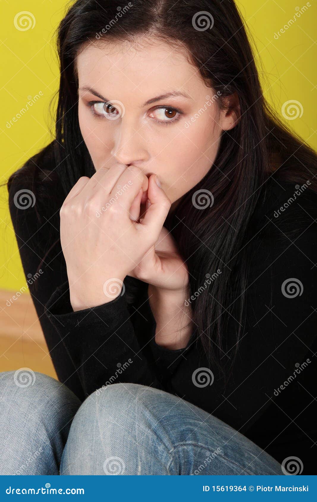 A Worried and Afraid Young Woman Stock Photo - Image of depression ...