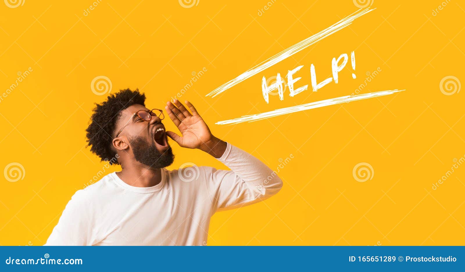 Worried Afro Guy Shouting Help Over Orange Background Stock Image ...