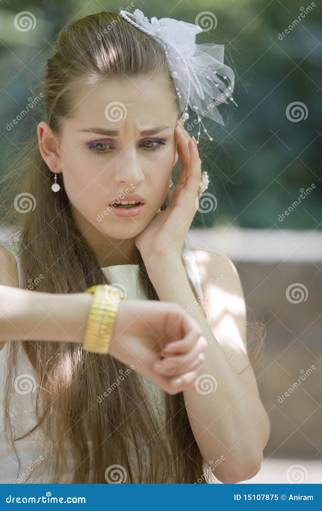 Worried Bride Looking at Watch Stock Image - Image of looking, female ...