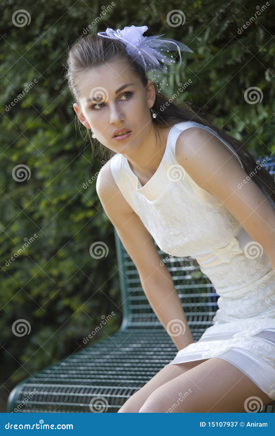 Worried Bride Sitting on Bench Stock Image - Image of model, wedding ...