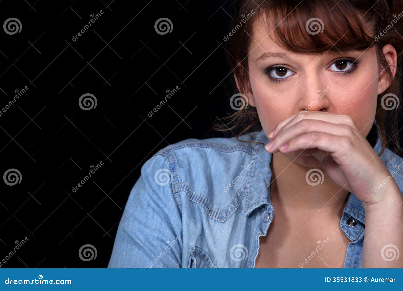 Worried brunette stock image. Image of chin, closeup - 35531833