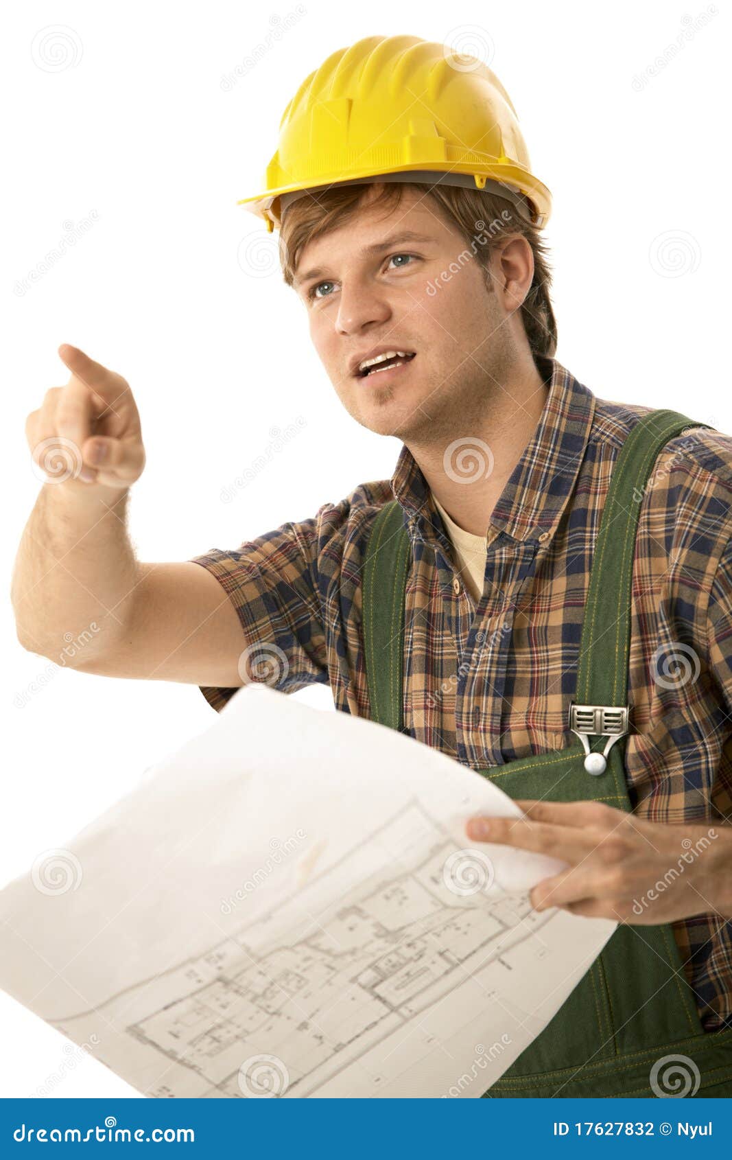 Worried Builder with Floor Plan Stock Photo - Image of floor, cutout ...